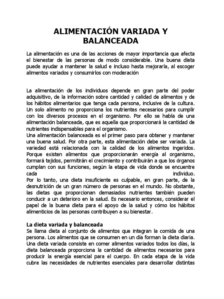 Alimentación Variada y Balanceada | PDF | Dieta | Alimentos