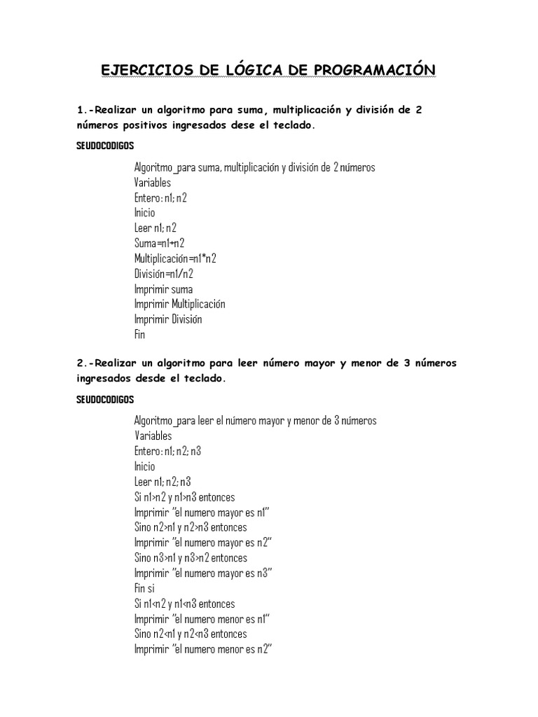 Ejercicios de Logica de Programacion | PDF | Algoritmos | Multiplicação