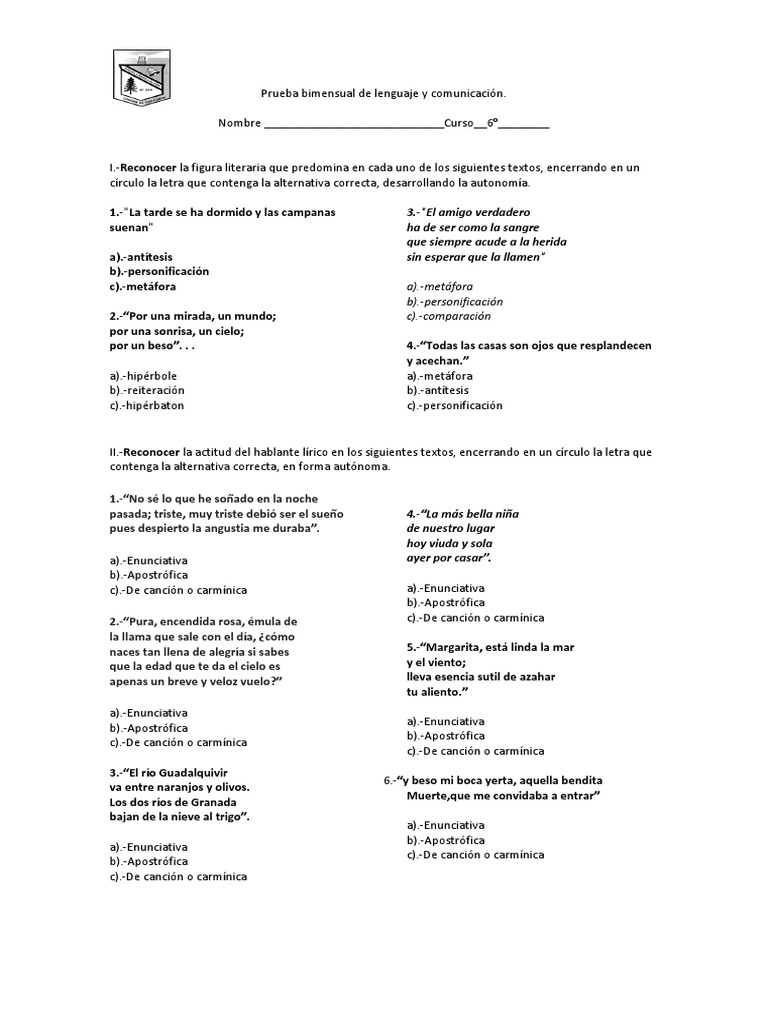 Prueba De 6 Basico Pdf