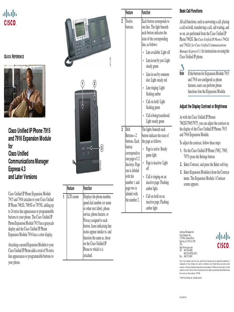 Cisco Expansion Module 7916 Quick Reference | Telephone | Cisco Systems