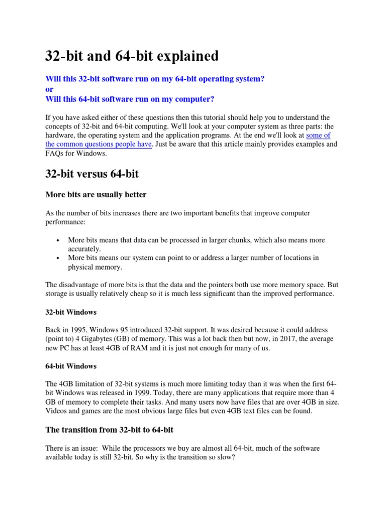 32-Bit and 64-Bit Explained | PDF | 64 Bit Computing | Operating System