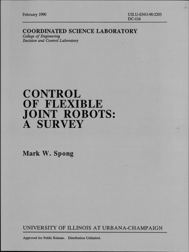 Control of Flexible Joint Robots: A Survey: Mark W. Spong | PDF | Control Theory | Inertia