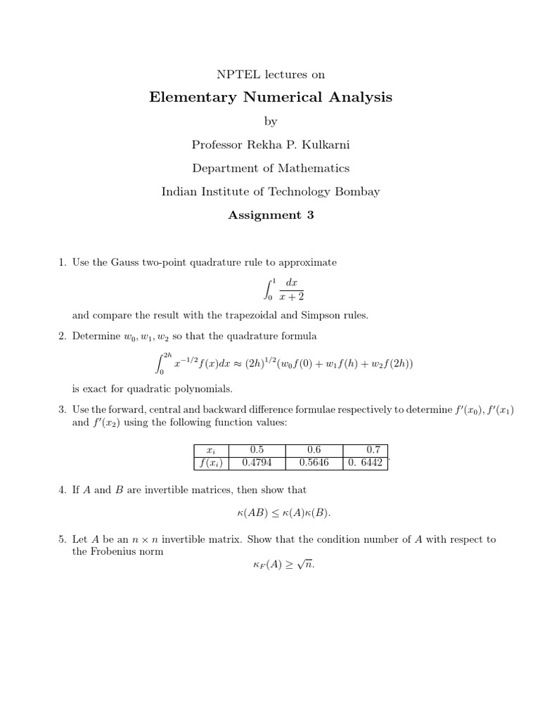 Elementary Numerical Analysis: NPTEL Lectures On | PDF