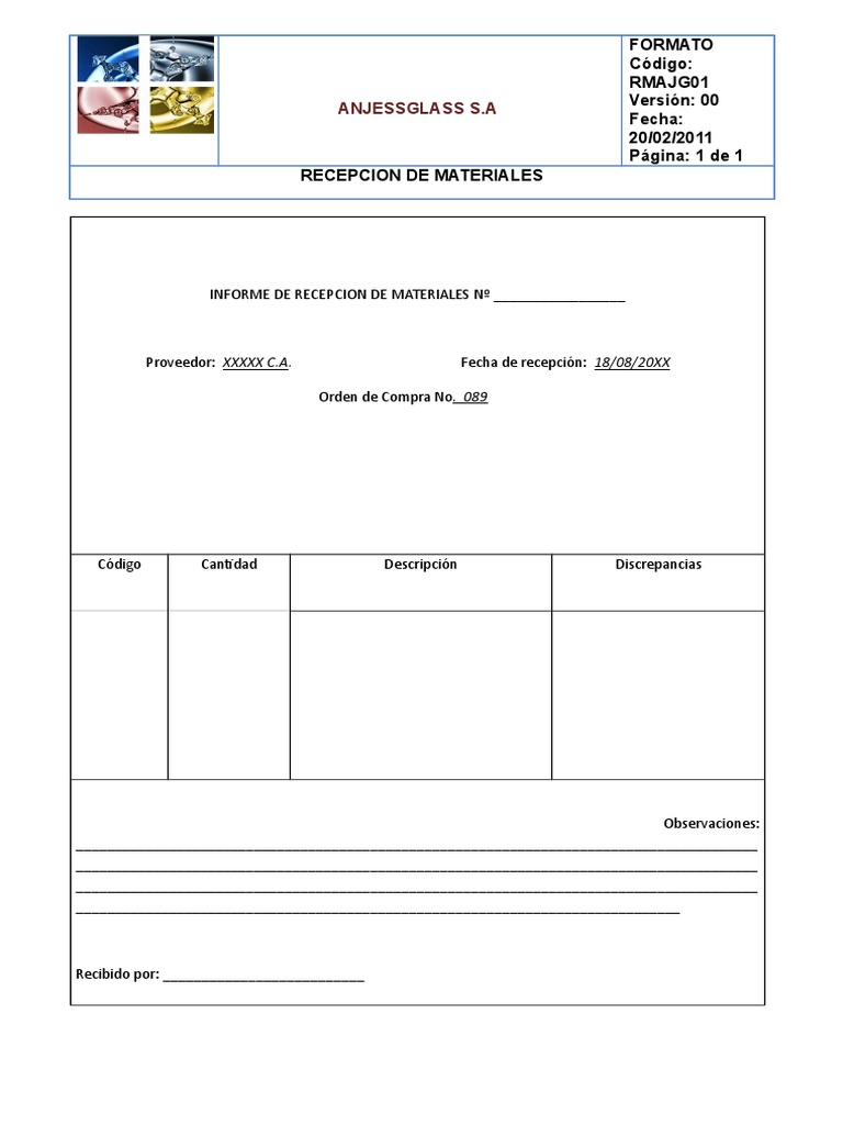 Formato de Recepcion de Materiales | PDF