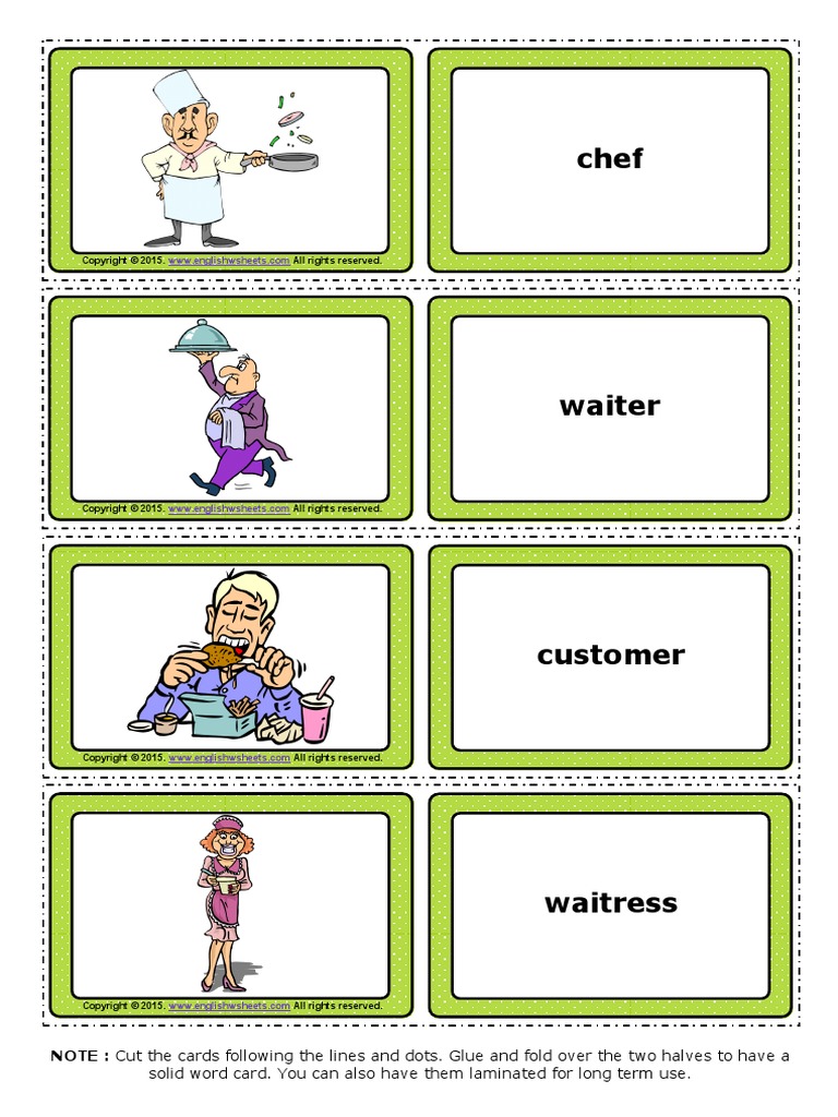 at the restaurant esl vocabulary game cards for kids.pdf | Waiting ...