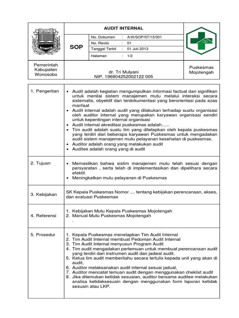 Sop Internal Audit | PDF