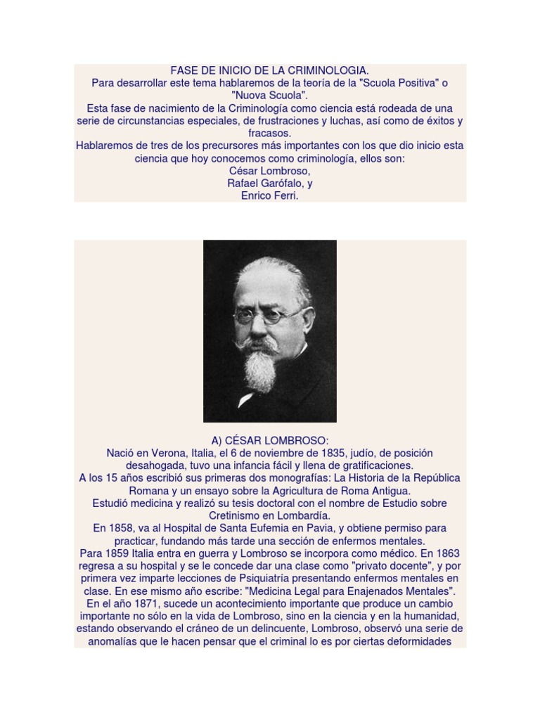 Orígenes de la Criminología: Lombroso, Ferri y Garófalo | PDF ...