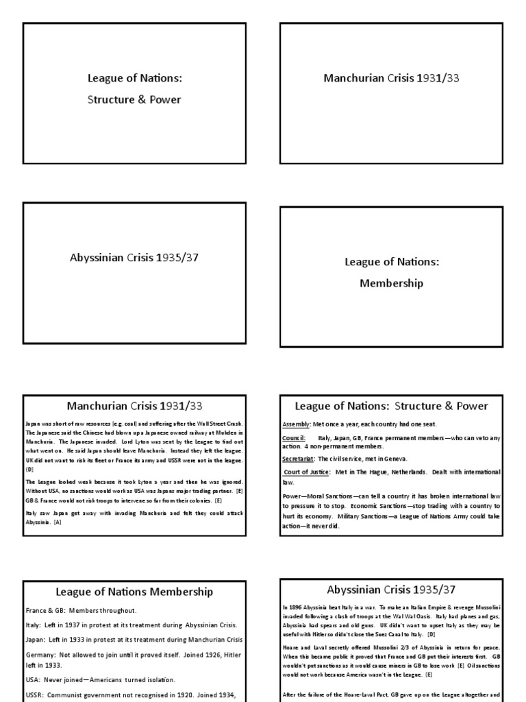 Paper 2 League of Nations Flash Card & Revision Grid.68037007 | PDF ...