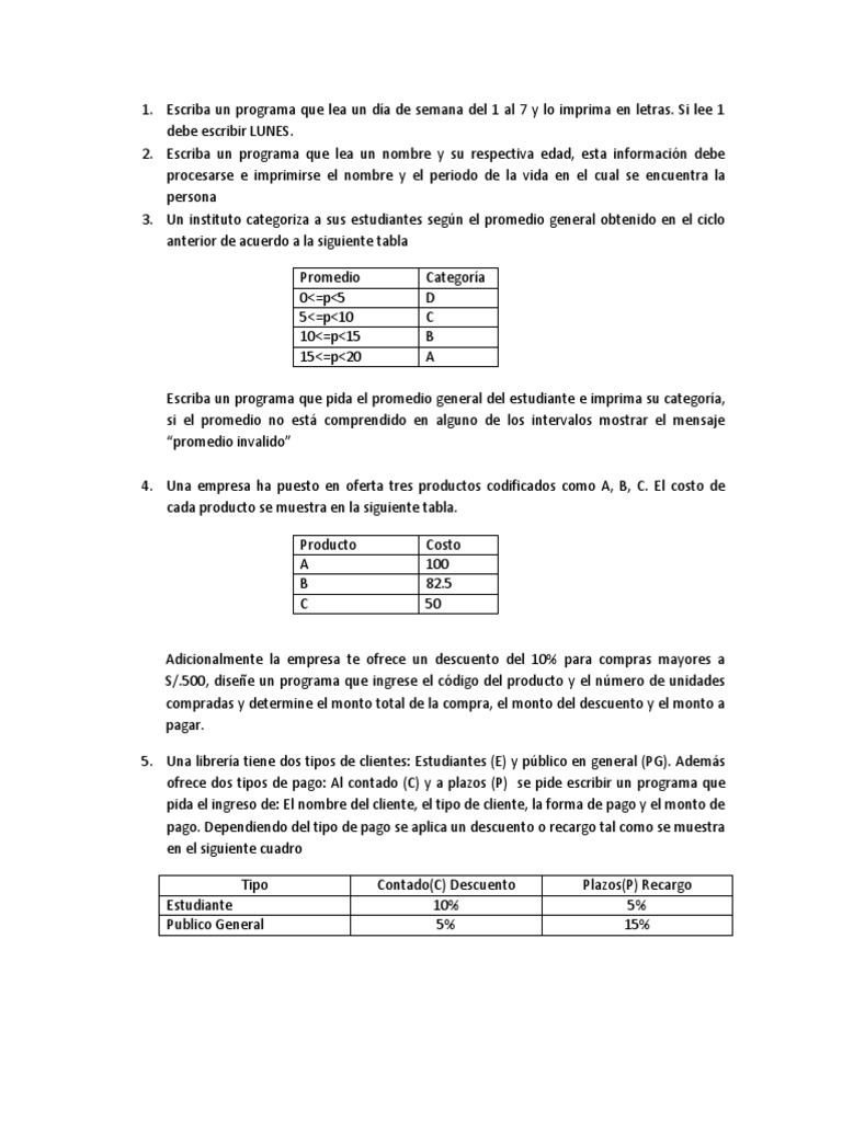 Ejercicios Switch | PDF