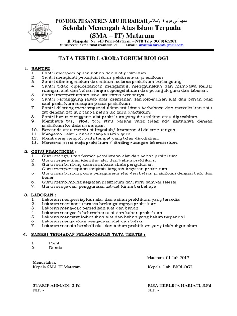 Tata Tertib Laboratorium Kimia Pdf