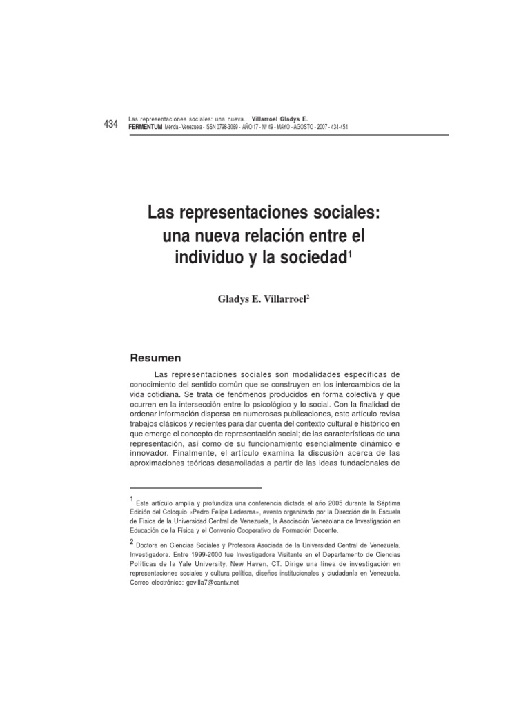 Las Representaciones Sociales Una Nueva Relacion Entre Individuo y ...