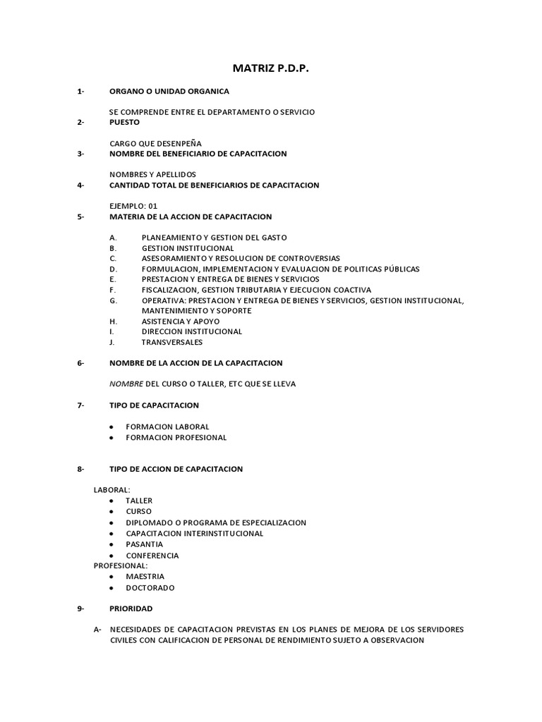 Matriz Pdp. Definiciones | PDF
