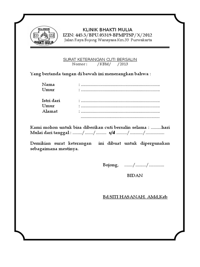 Surat Keterangan Cuti Bersalin | PDF | Memasak, Makanan, & Anggur