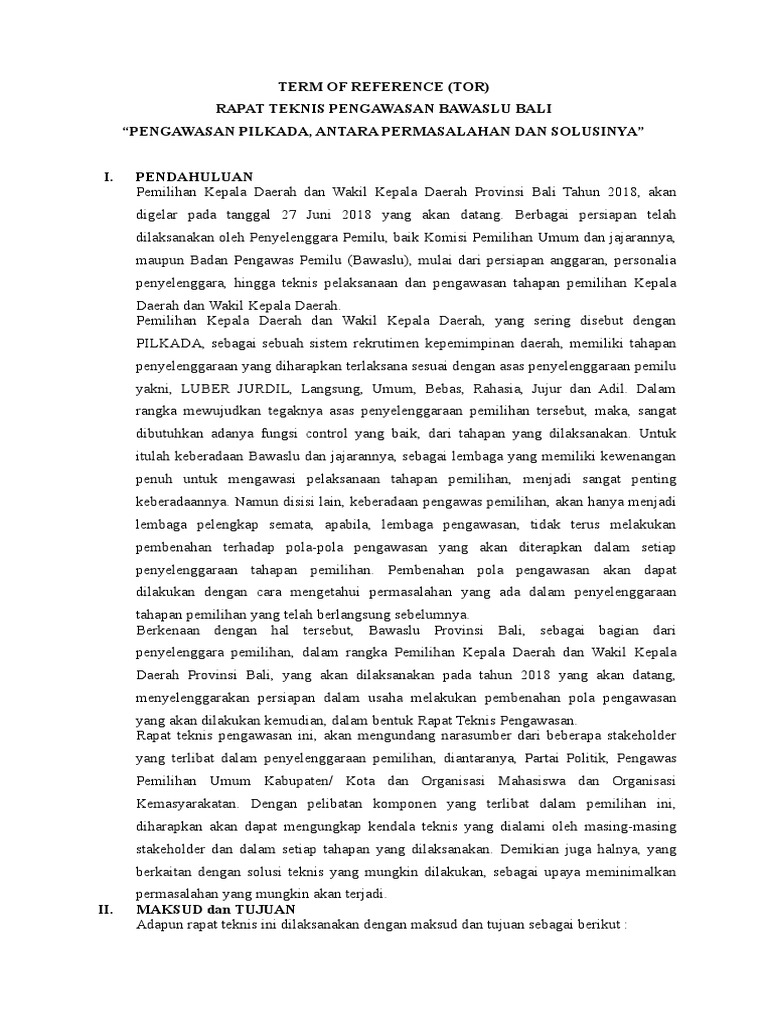 Contoh Term of Reference Kegiatan | PDF