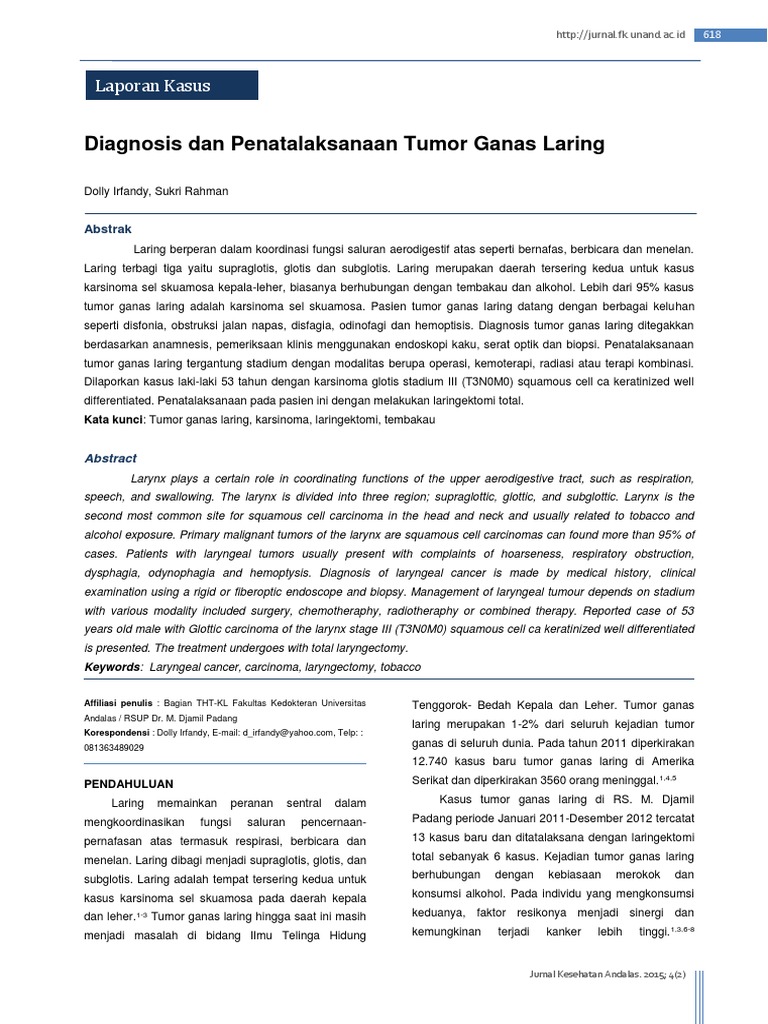 Diagnosis Tumor Ganas Laring dan Penatalaksanaan | PDF