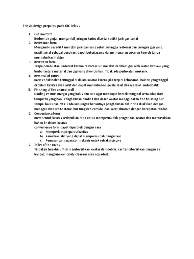 Prinsip Design Preparasi Pada GIC Kelas V | PDF