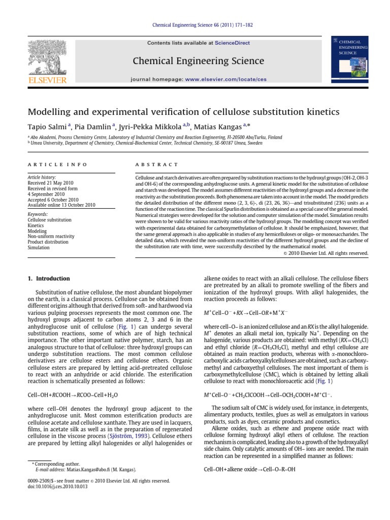 Chemical Engineering Science: Tapio Salmi, Pia Damlin, Jyri-Pekka Mikkola, Matias Kangas | PDF ...