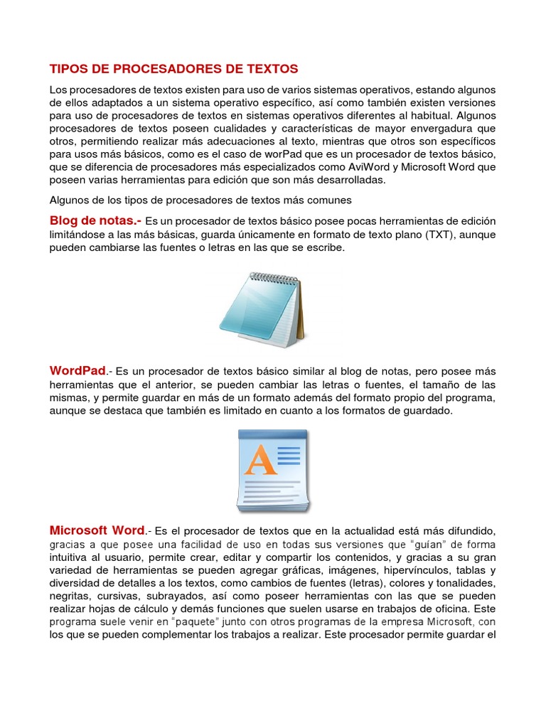 TIPOS DE PROCESADORES DE TEXTO1.pdf | Procesador de textos | Microsoft Word