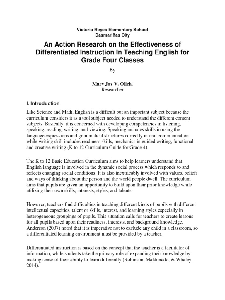 Action Research | PDF | Differentiated Instruction | Curriculum