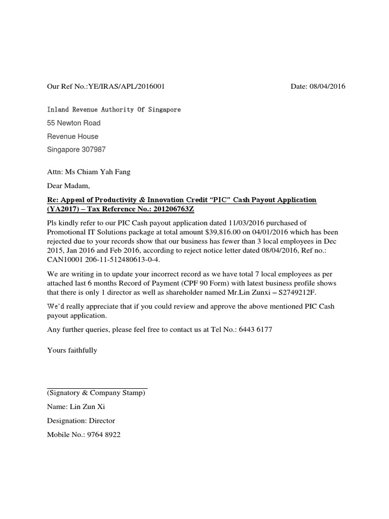 Inland Revenue Authority of Singapore 55 Newton Road Revenue House ...