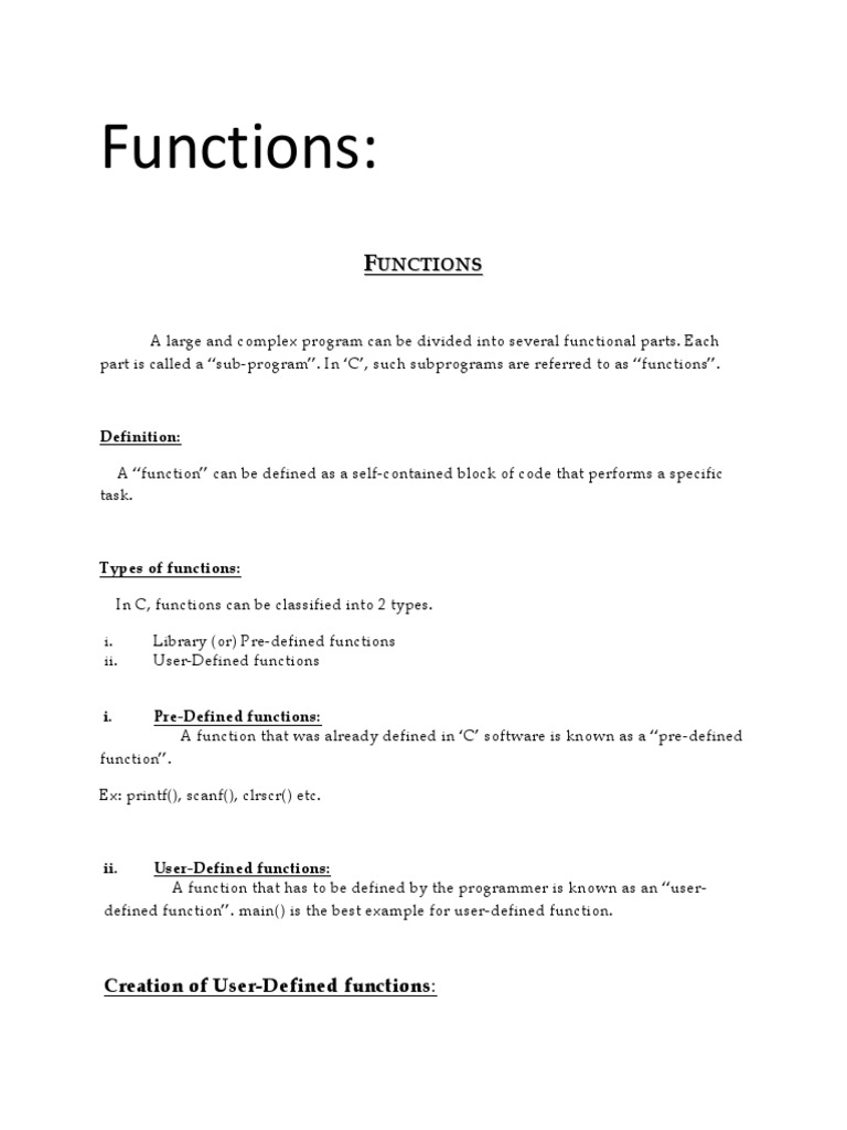 Functions in C | PDF | Subroutine | C (Programming Language)