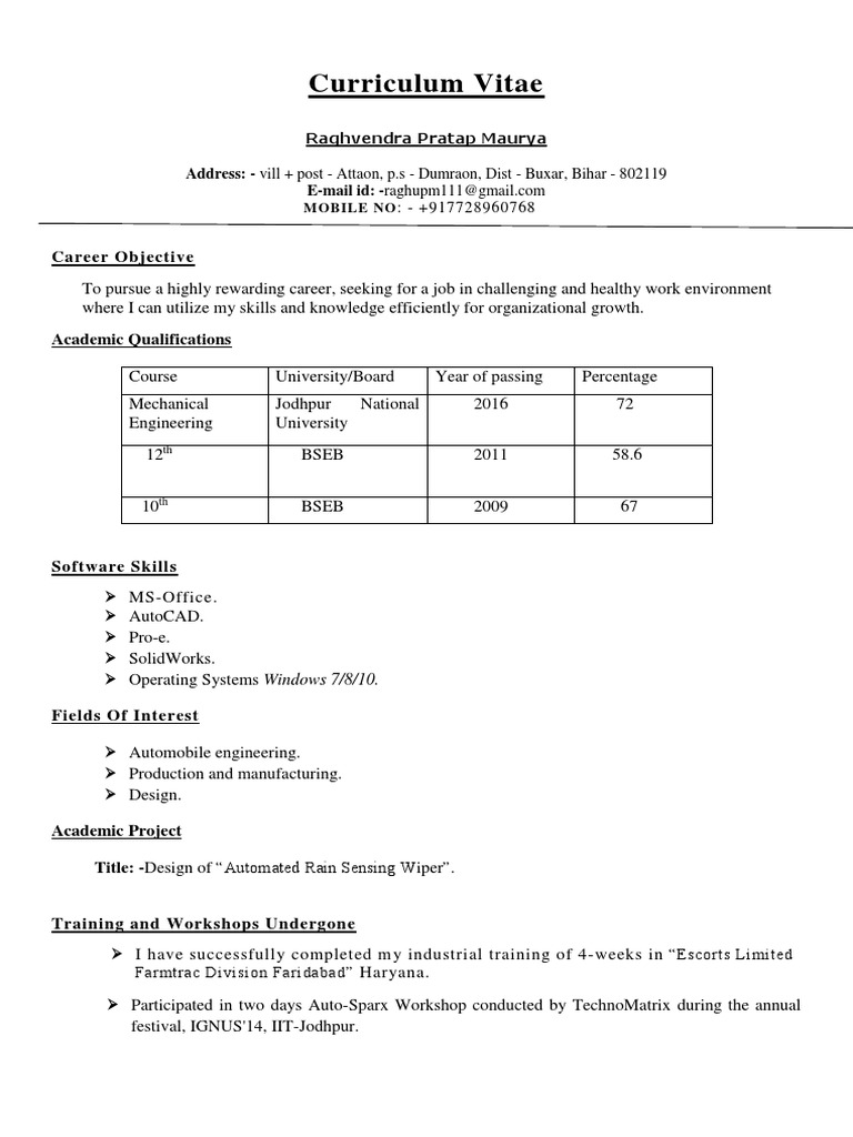 Curriculum Vitae: Career Objective | PDF | Learning | Cognition