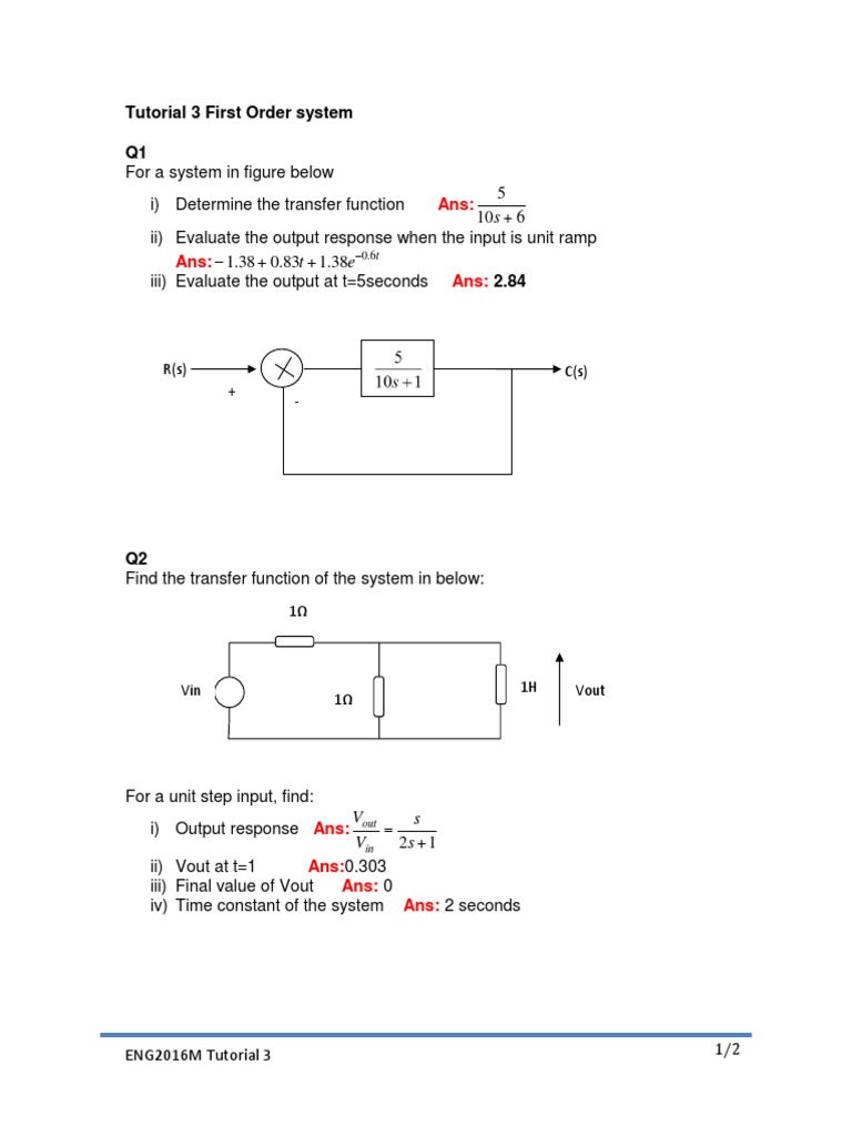 Analysis of First Order Systems: Transfer Functions, Output Responses ...
