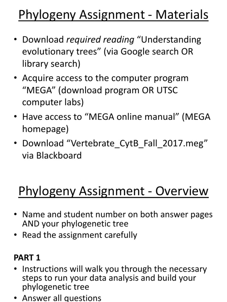 Guide to Constructing and Analyzing Phylogenetic Trees using the MEGA ...