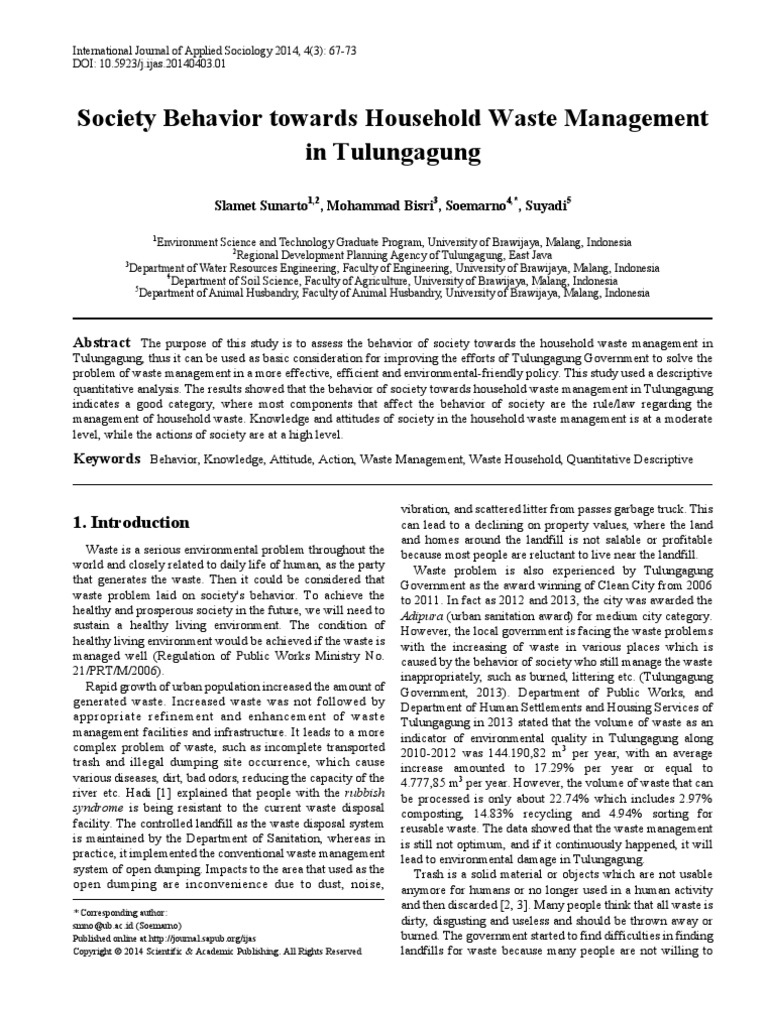 Society Behavior Towards Household Waste Management in Tulungagung ...