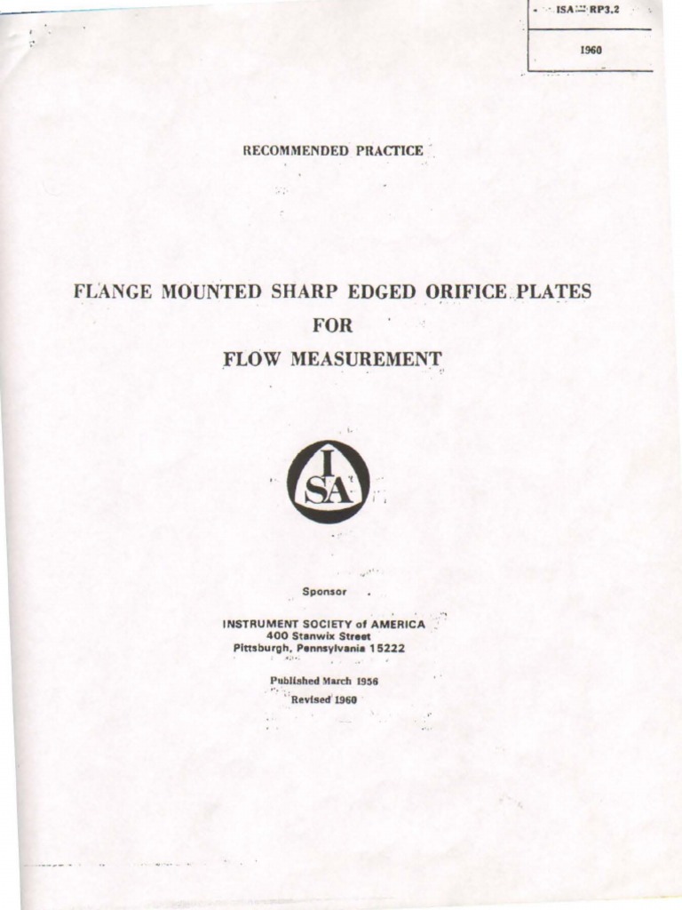 ISA RP3.2-1960 Flange Mounted Sharp Edged Orifice Plate For Flow ...