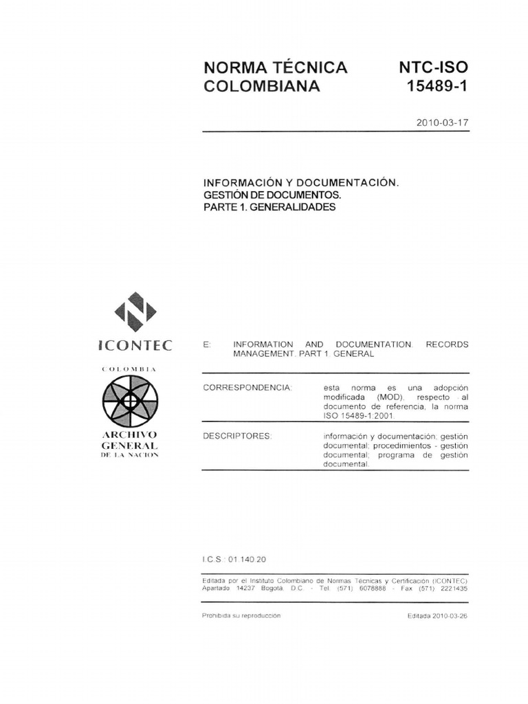 Ntc-Iso 15489-1-2010 Gestion Documental PDF | PDF