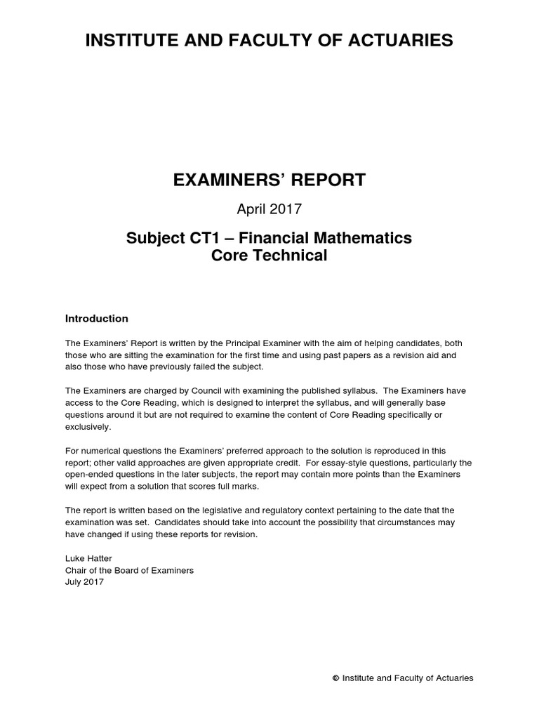 IFoA CT1 201704 ExaminersReport | PDF | Yield (Finance) | Present Value
