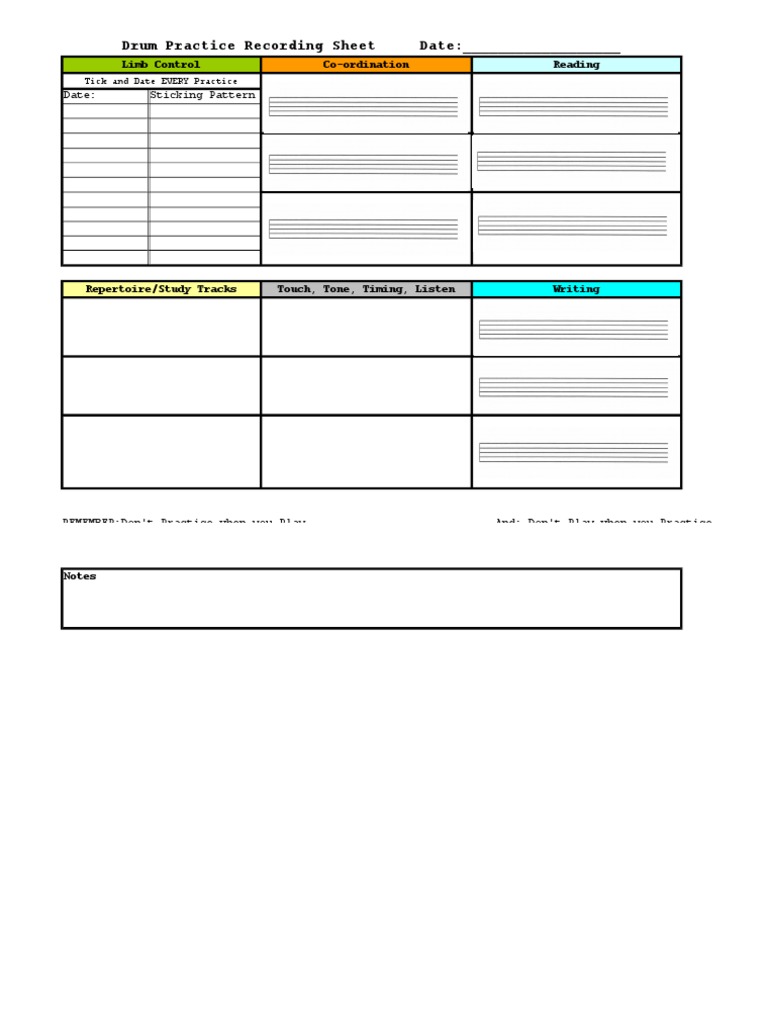 Drum Practice Recording Sheet | PDF