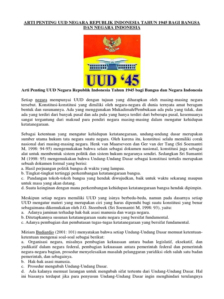 Arti Penting Uud Negara Republik Indonesia Tahun 1945 Bagi Bangsa Dan ...