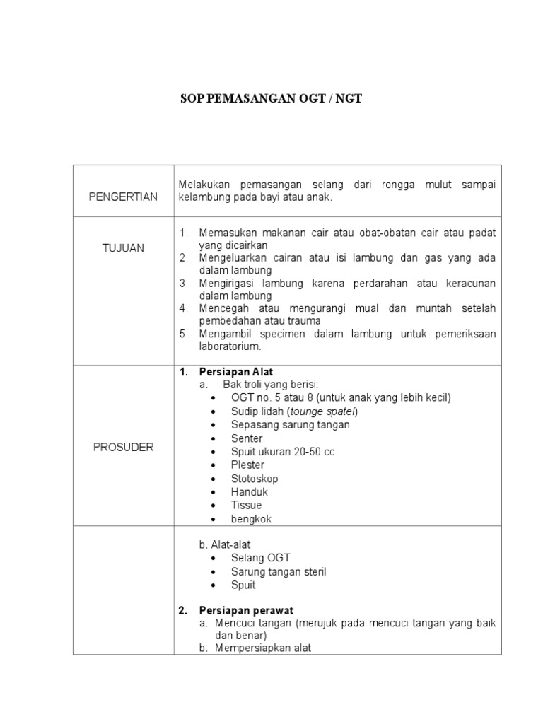 Sop Pemasangan Ogt Panum Anak | PDF | Sains & Matematika