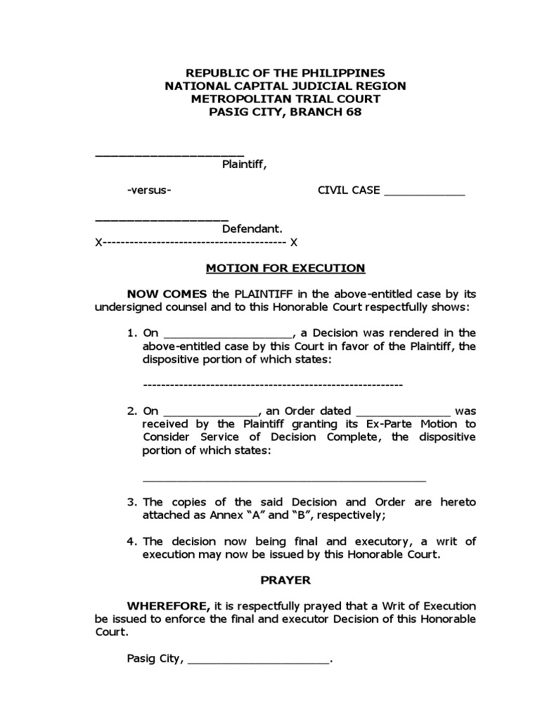 Motion For Execution - Collection of Sum of Money | PDF