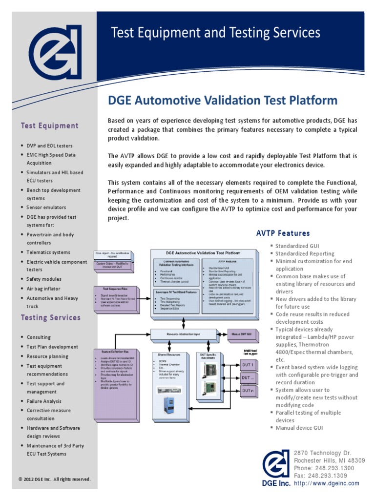 Test Equipment and Testing Services: DGE Automotive Validation Test ...