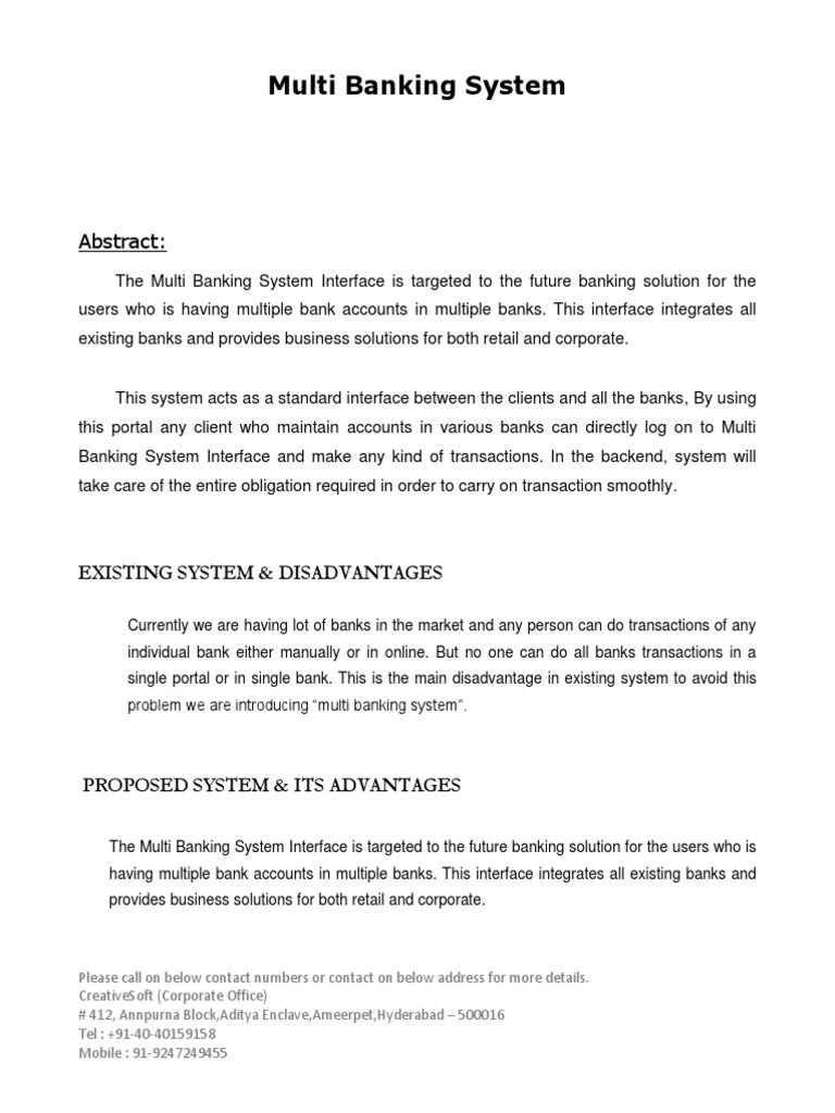 19) Multi Banking System (Abstract) | PDF | Banks | Information ...