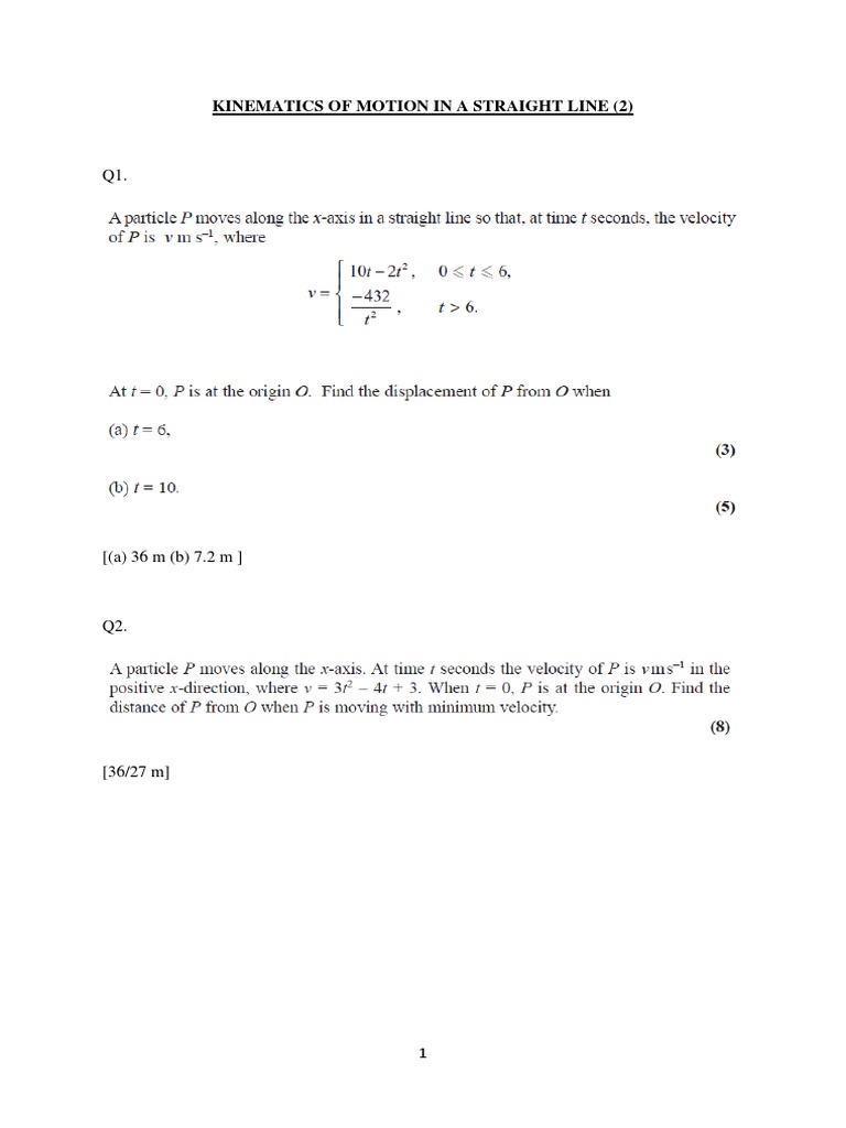 Kinematics: Straight Line Motion Problems | PDF