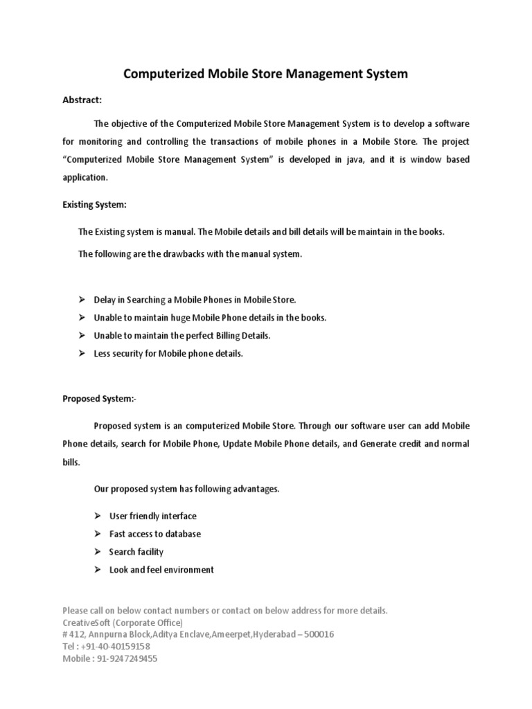 16) Computerized Mobile Store Management System (Abstract) | PDF | Mobile Phones | Databases