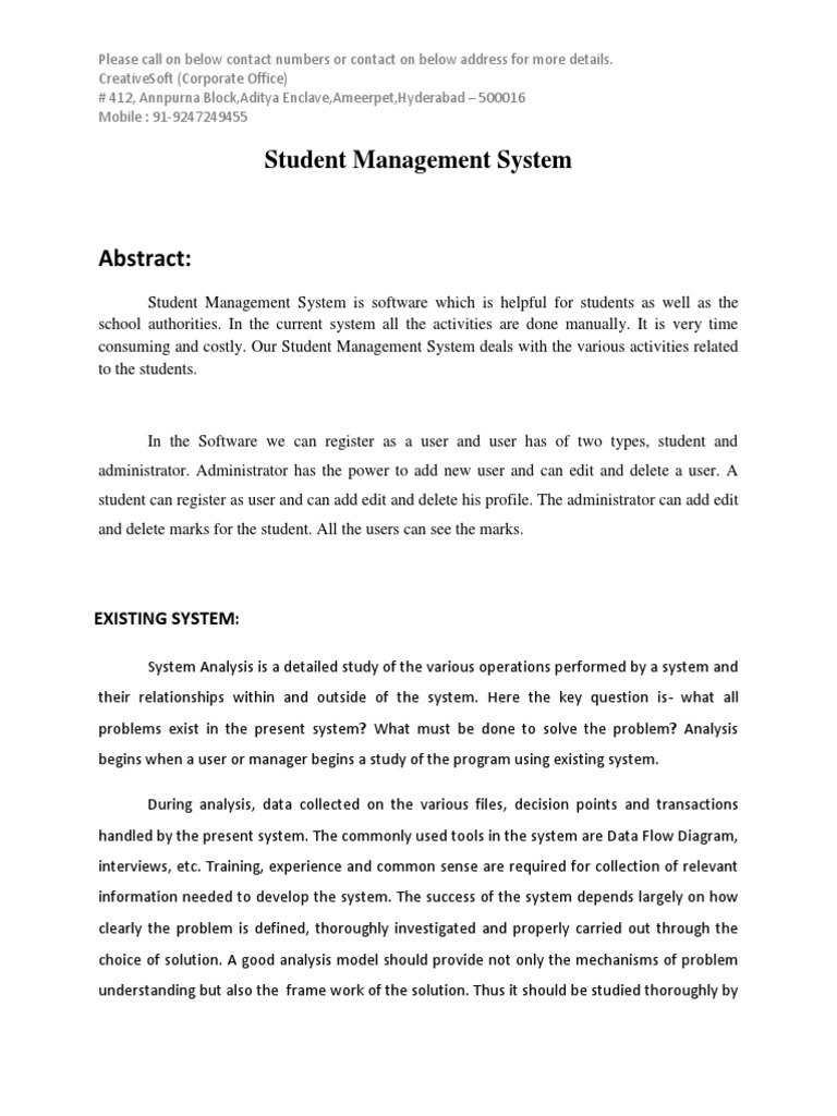 26) Student Management System(Abstract).docx | System | Databases