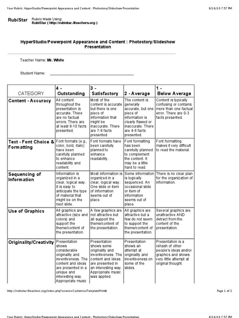Photo Story Slideshow Presentation Rubric | PDF | Cognition | Communication