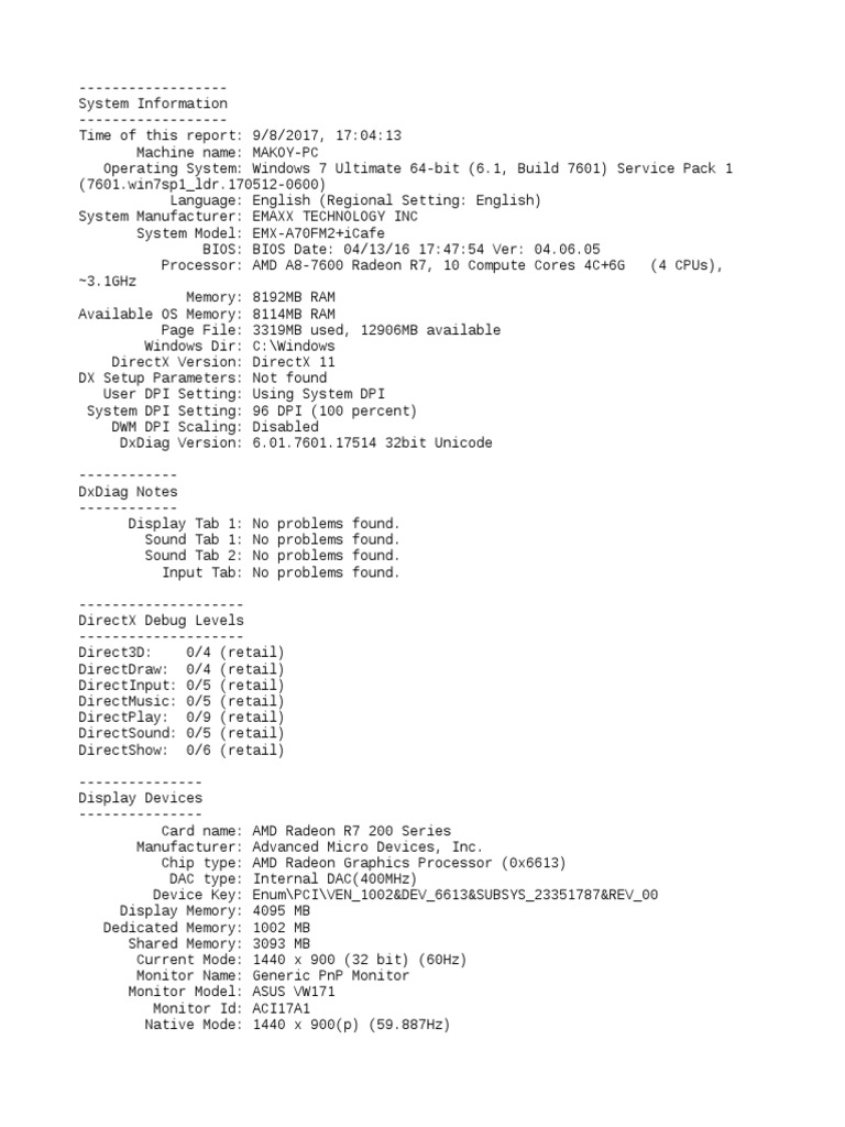 DX Diag | PDF | Computer Engineering | Computing