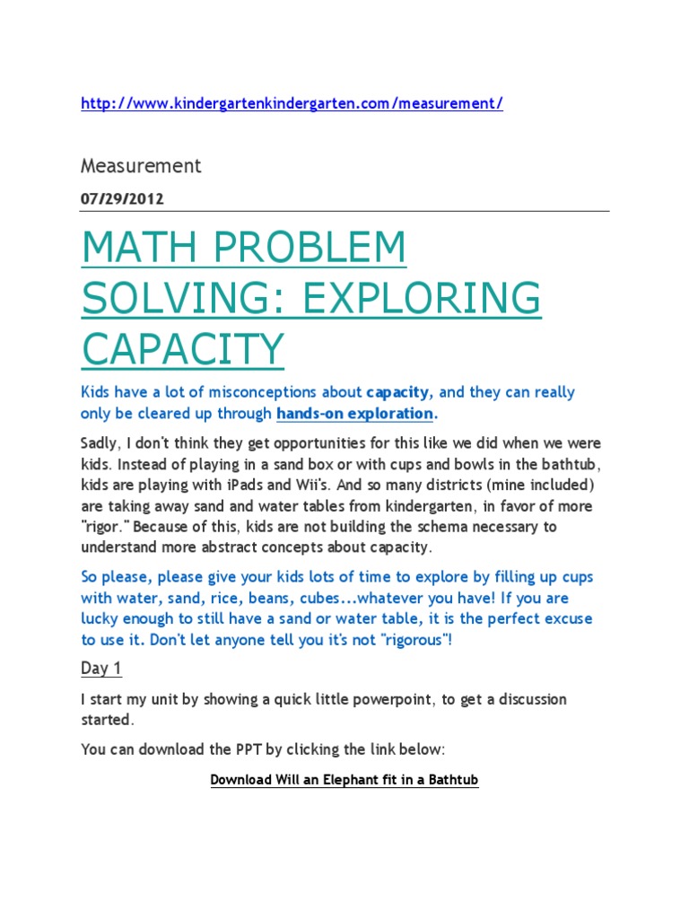 Math Problem Solving: Exploring Capacity: Measurement | Download Free ...