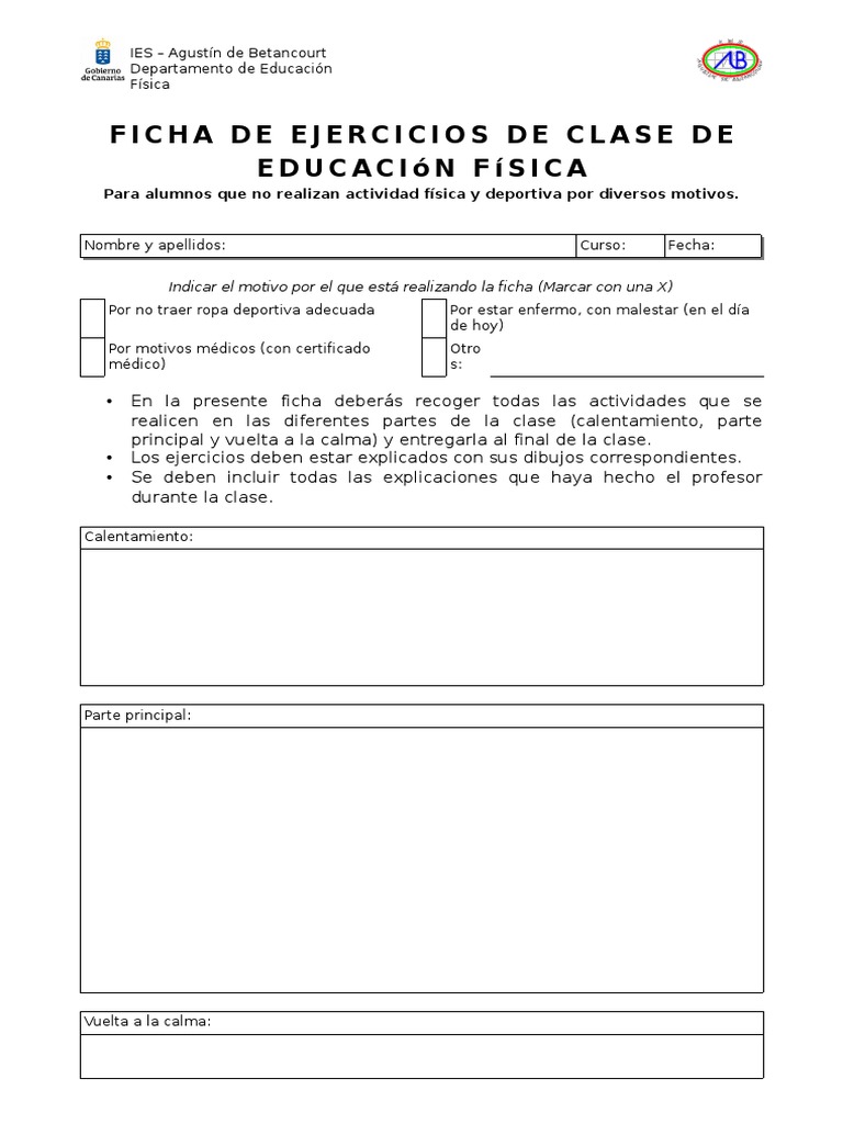 01 - Ficha de Clase para Alumnos Que No Hacen Actividad Fisica | PDF