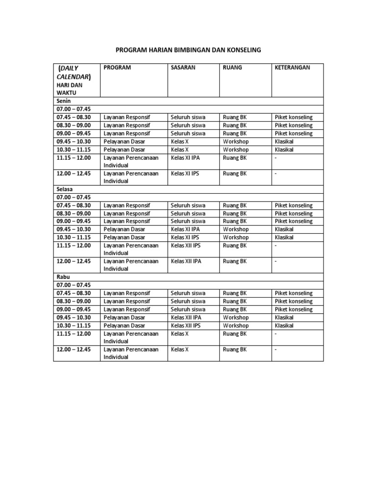 Program Harian Bimbingan Dan Konseling | PDF