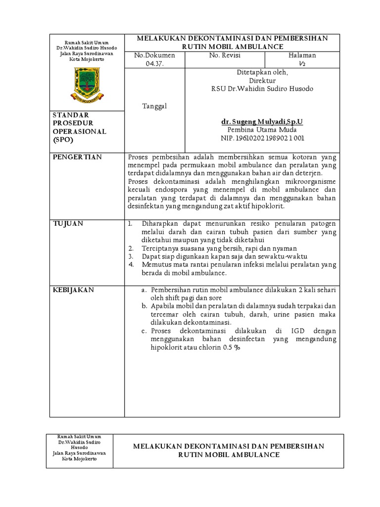 SPO Dekontaminasi Ambulance | PDF | Sains & Matematika