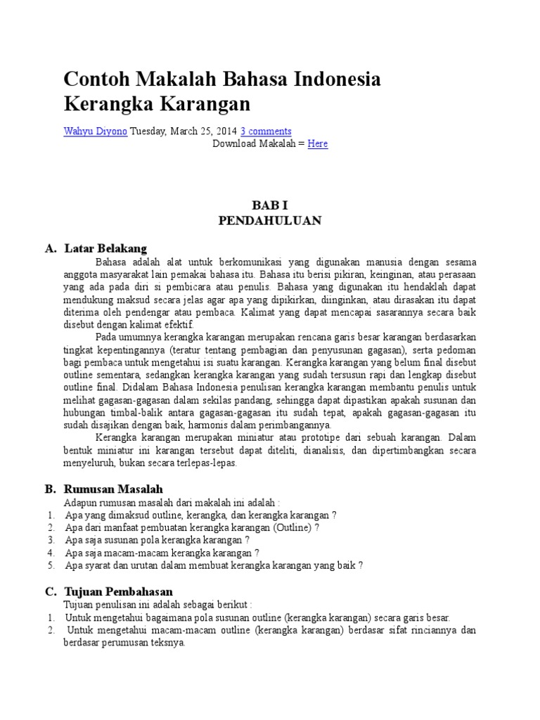 Contoh Makalah Bahasa Indonesia Kerangka Karangan Contoh Makalah Bahasa Indonesia Kerangka Karangan