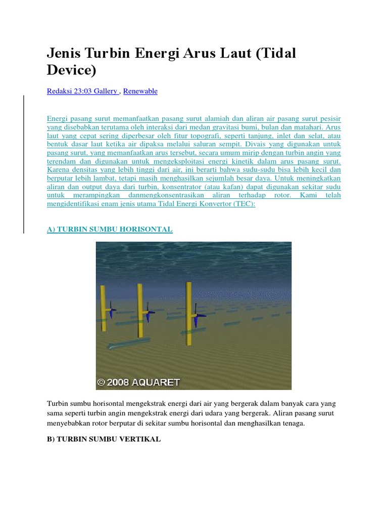 Jenis Turbin Energi Arus Laut | PDF