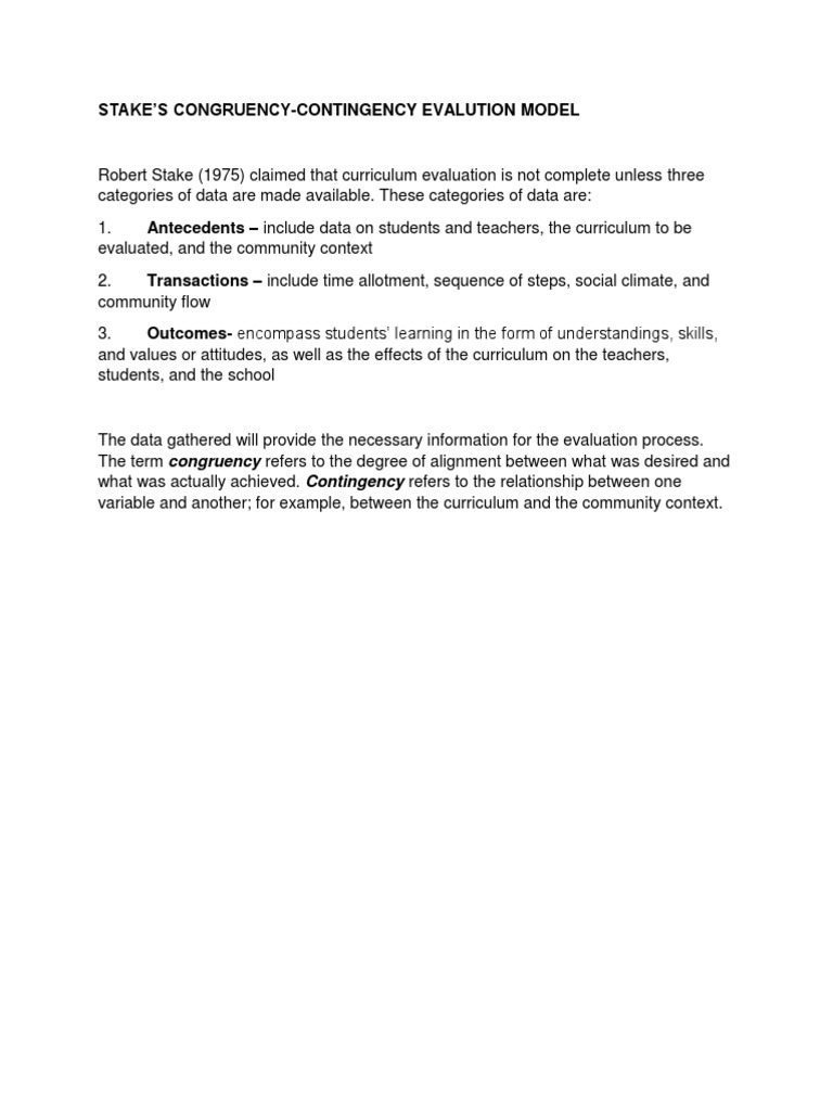 Stake Congruency-Contingency Evaluation Model | PDF